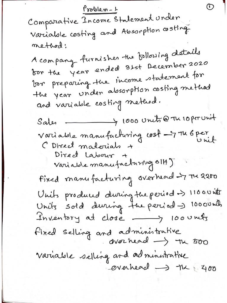 4b Problem 1 On Absorption Vs Variable Costing | PDF