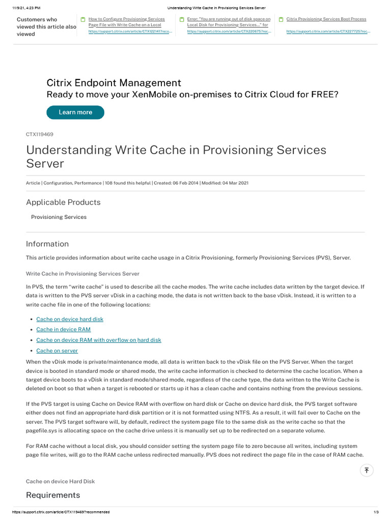 CTX119469 - Understanding Write Cache in Provisioning Services Server | PDF | Cache (Computing ...