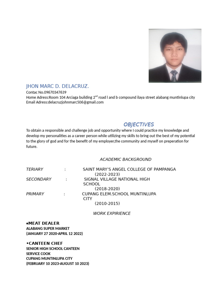 RESUME.01 Jhon Marc Dela Cruz | PDF