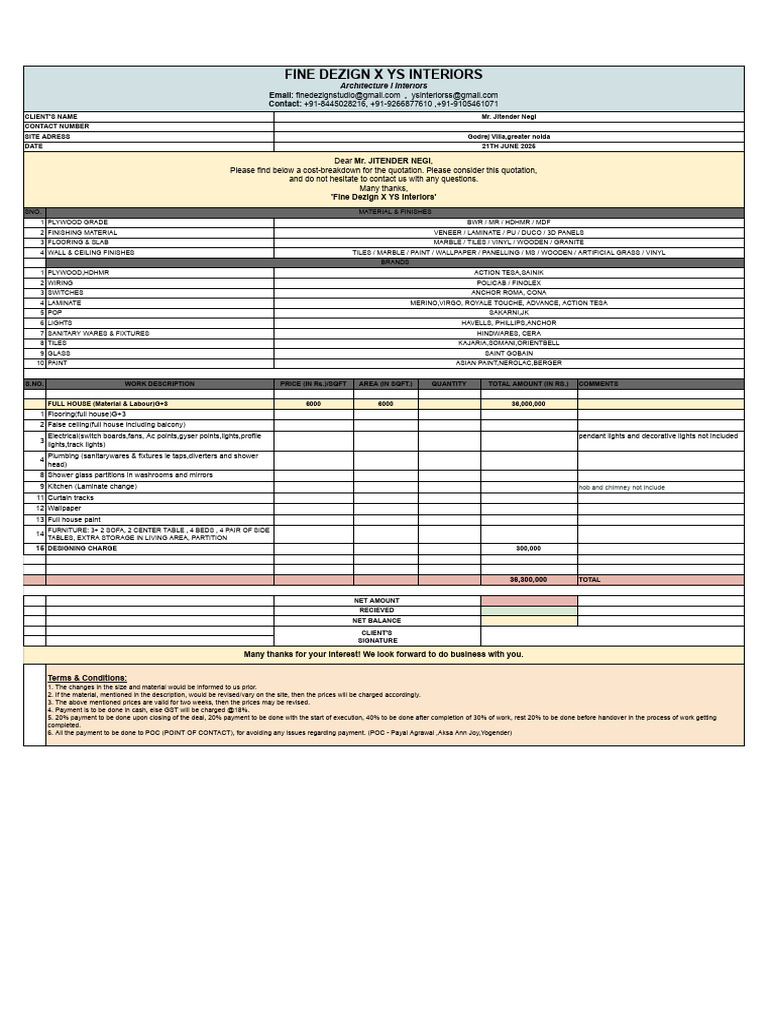 MR. Jitendra Negi's Quotation by Fine Design | PDF | Building ...