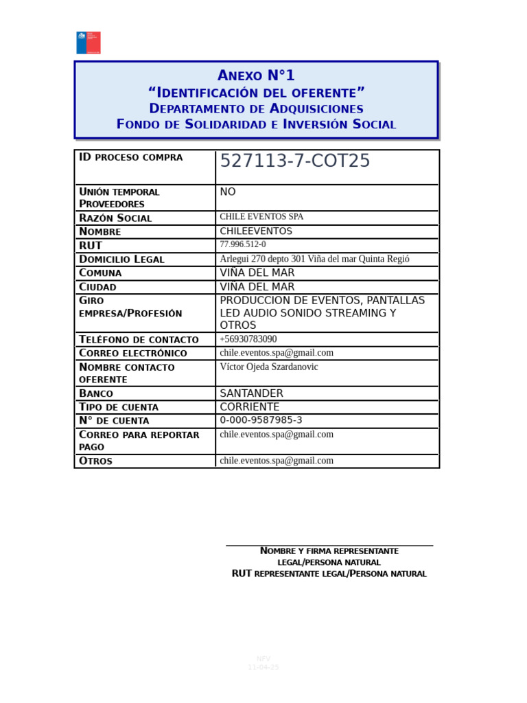 02 Anexo N°1 Identif Oferente 2025 | PDF