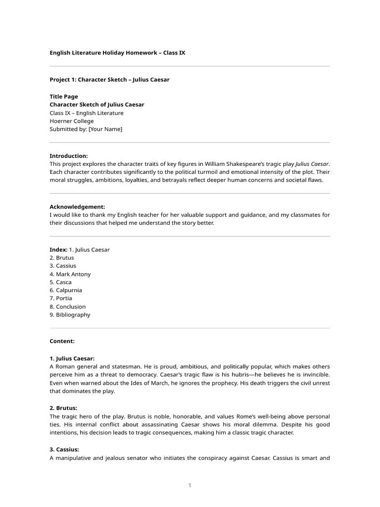 English Literature Projects | PDF | Julius Caesar