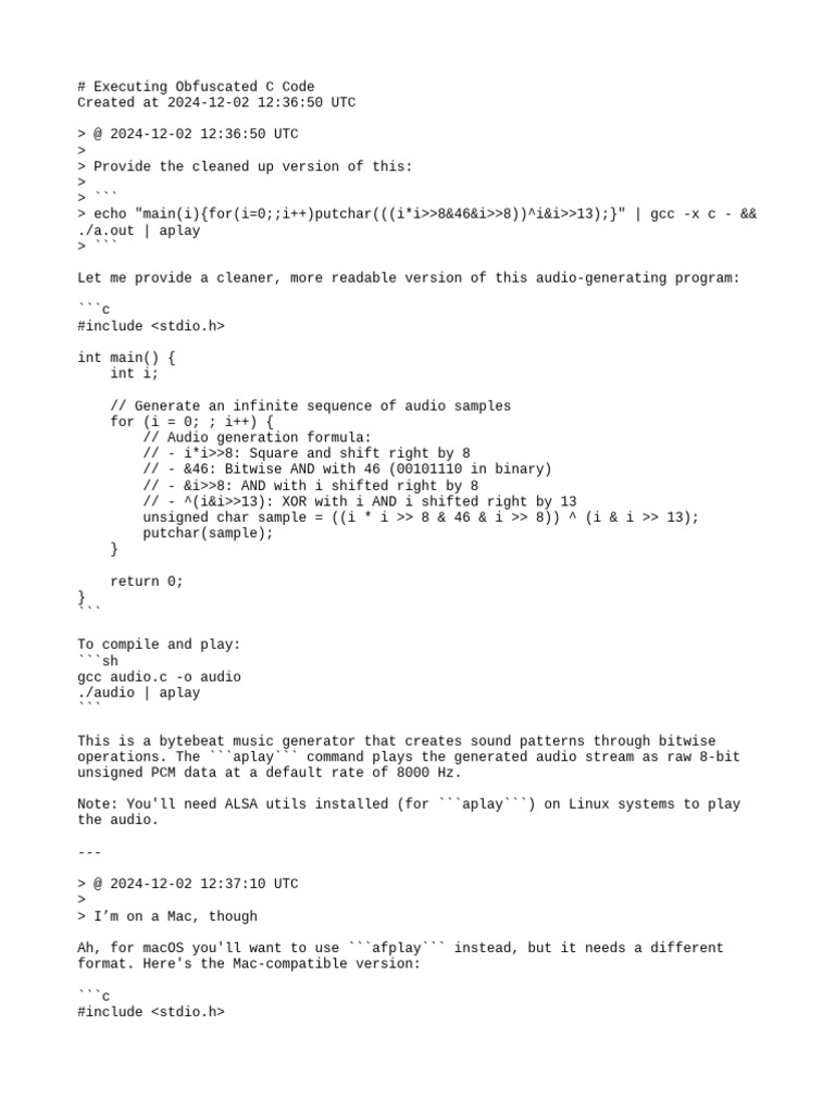 Executing Obfuscated C Code | PDF | Integer (Computer Science) | Sound