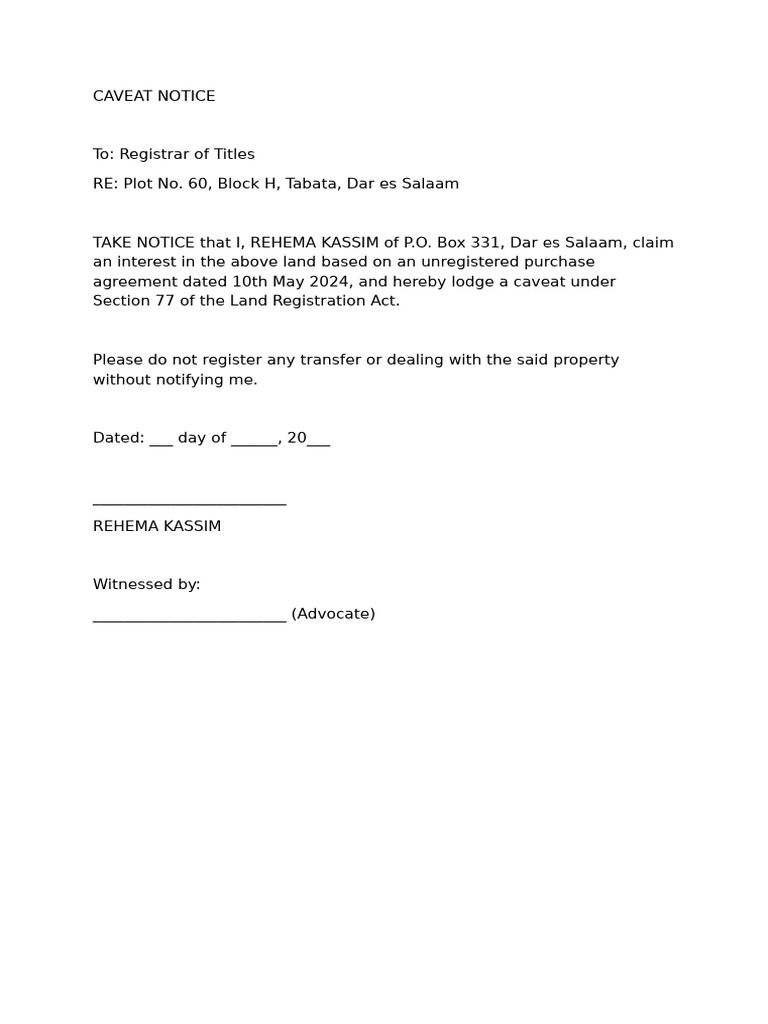 Caveat Notice for Plot No. 60, Tabata | PDF