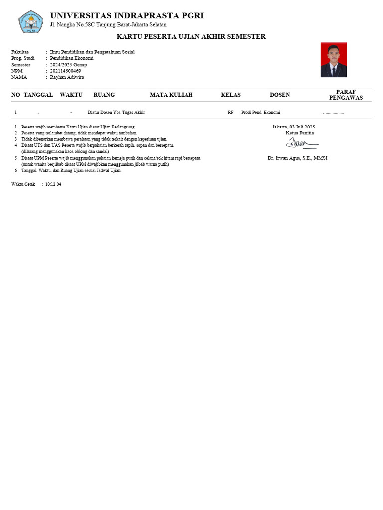 Cetak Kartu - Ujian 202114500469 | PDF