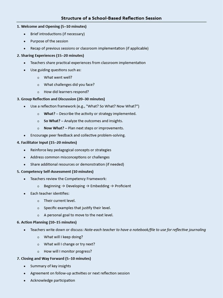 Structure of A School-Based Reflection Session | PDF