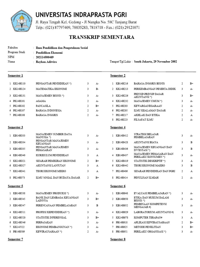 Cetak Transkrip 202114500469 | PDF