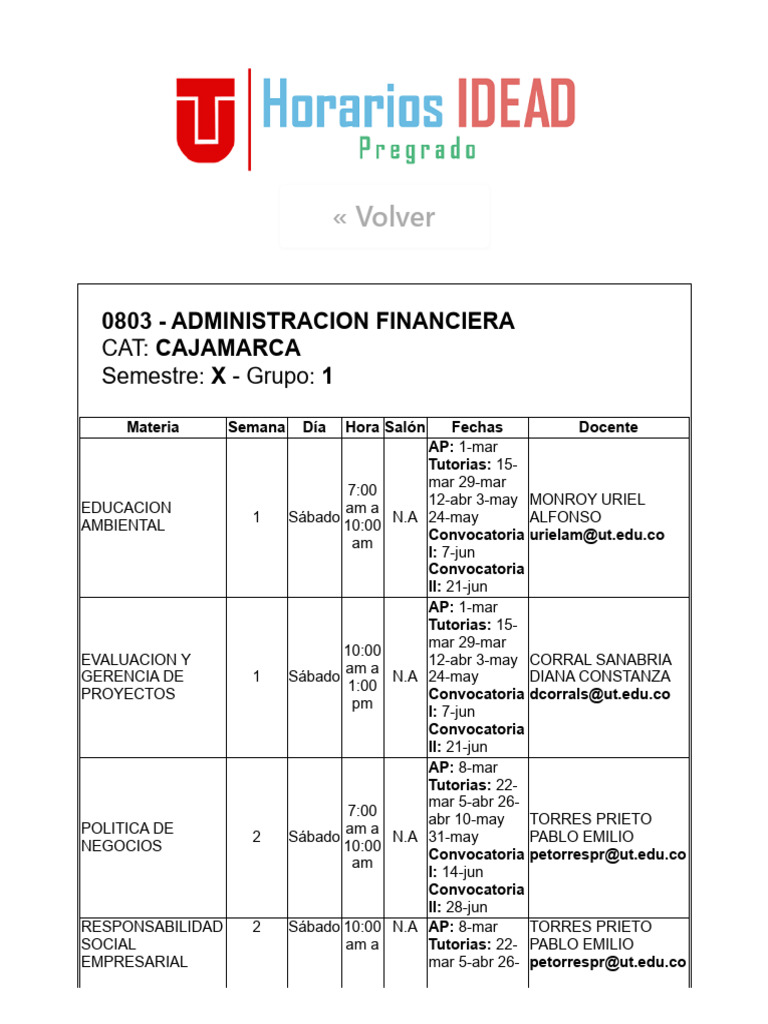 Horarios Programas Pregrado IDEAD | PDF