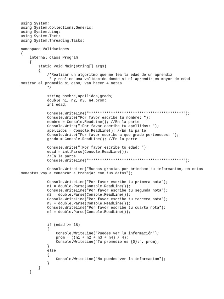 Codigo Validaciones | PDF