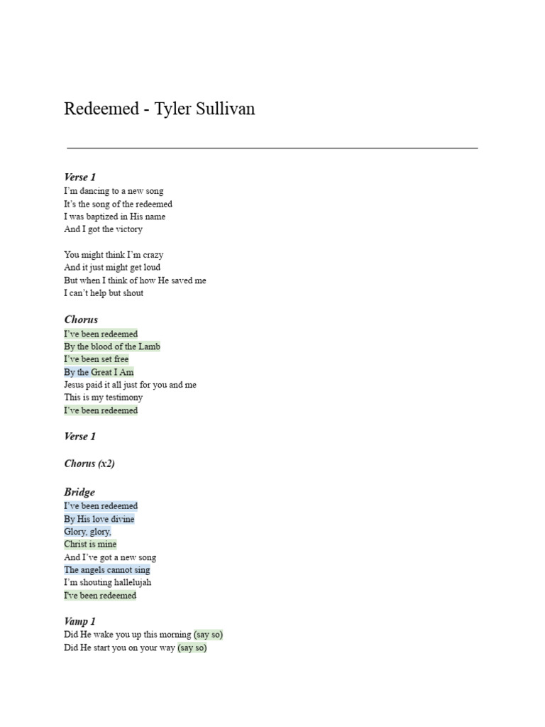 Song of the Redeemed Lyrics | PDF