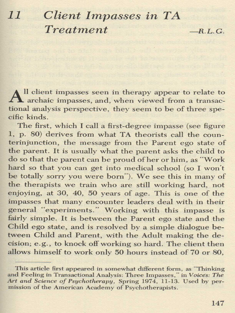 1974 - Robert Goulding - Client Impasses in TA Treatment | PDF ...