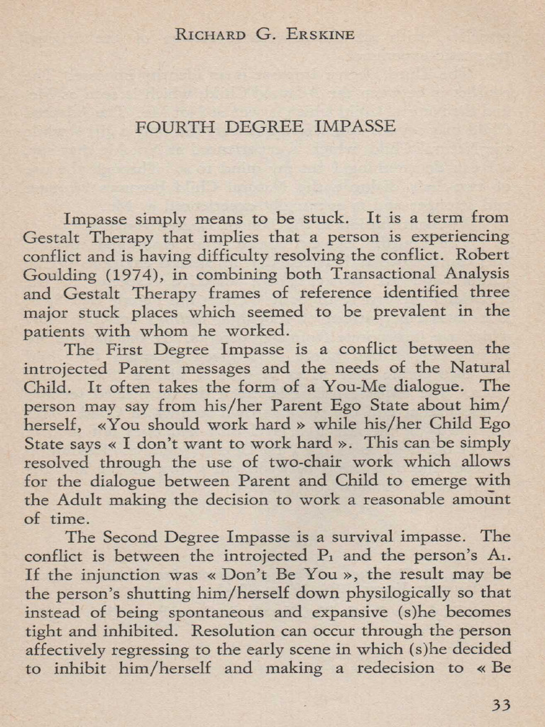 1978 - Richard Erskine - Fourth Degree Impasse | PDF | Cognition | Emotions