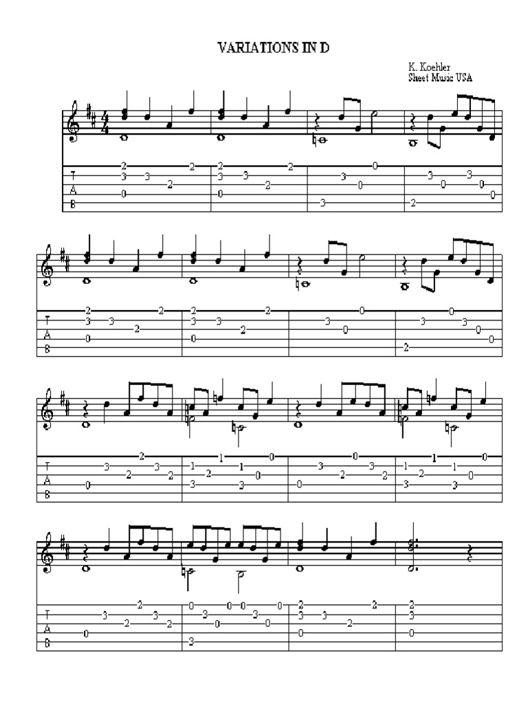 Variations in D (Koehler-MusicSheetUSA) | PDF