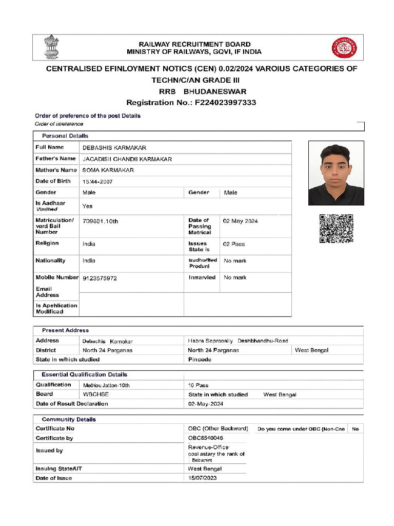 Final RRB Form | PDF