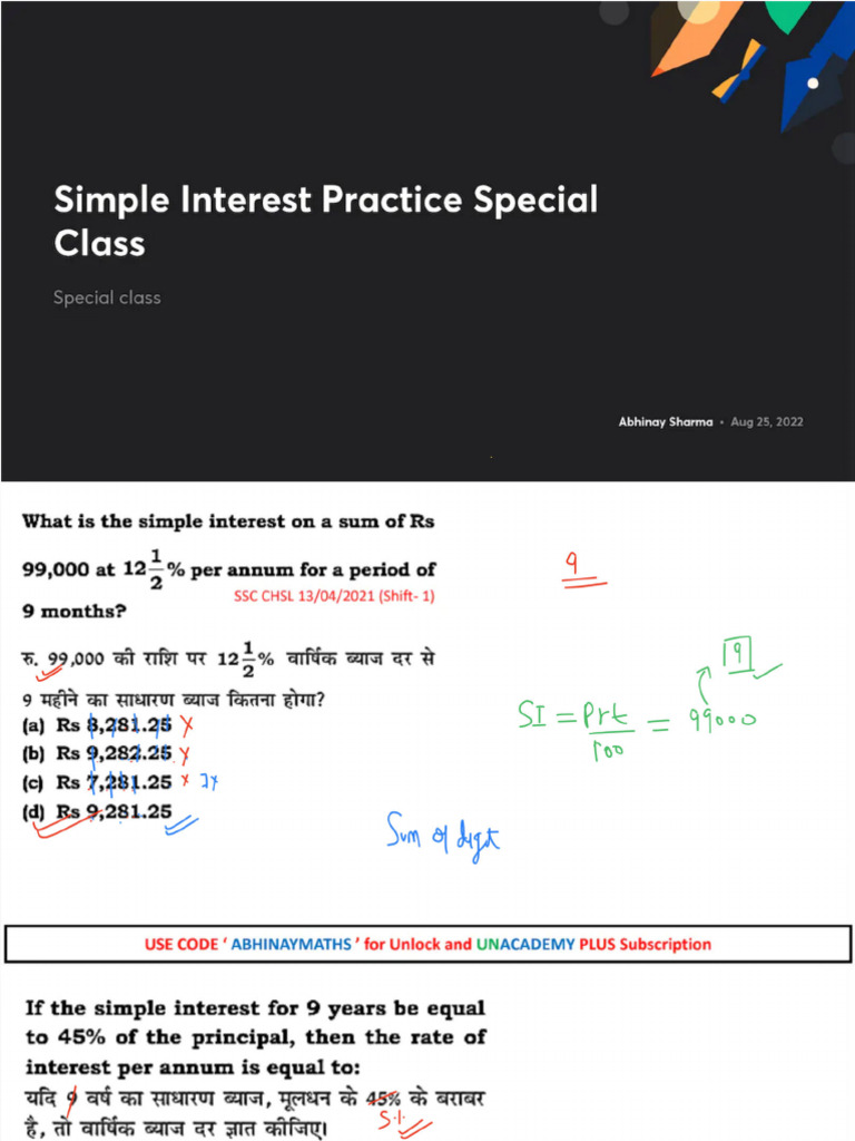 Simple Interest Practice Special Class With Anno | PDF