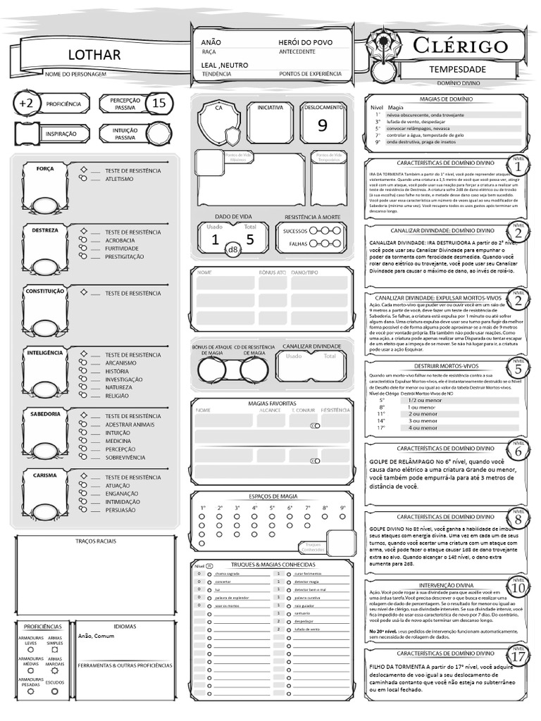 DnD 5e - Ficha - Clerigo - Editavel[1] | PDF