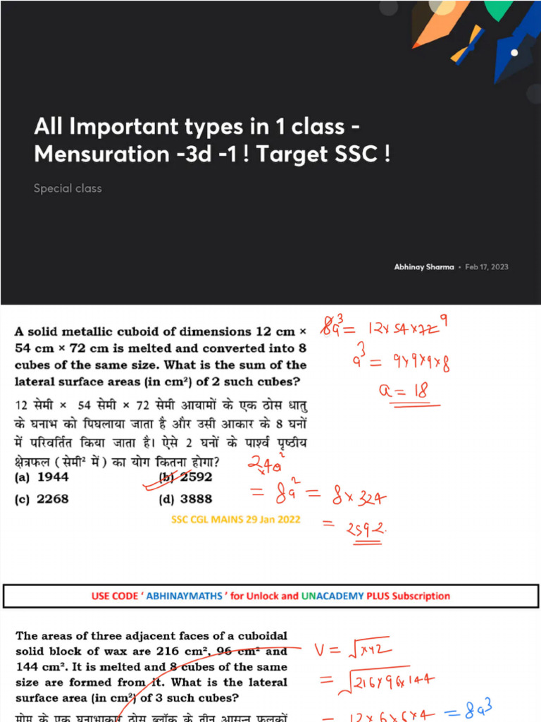 All Important Types in 1 Class Mensuration 3d 1 Target SSC With Anno | PDF