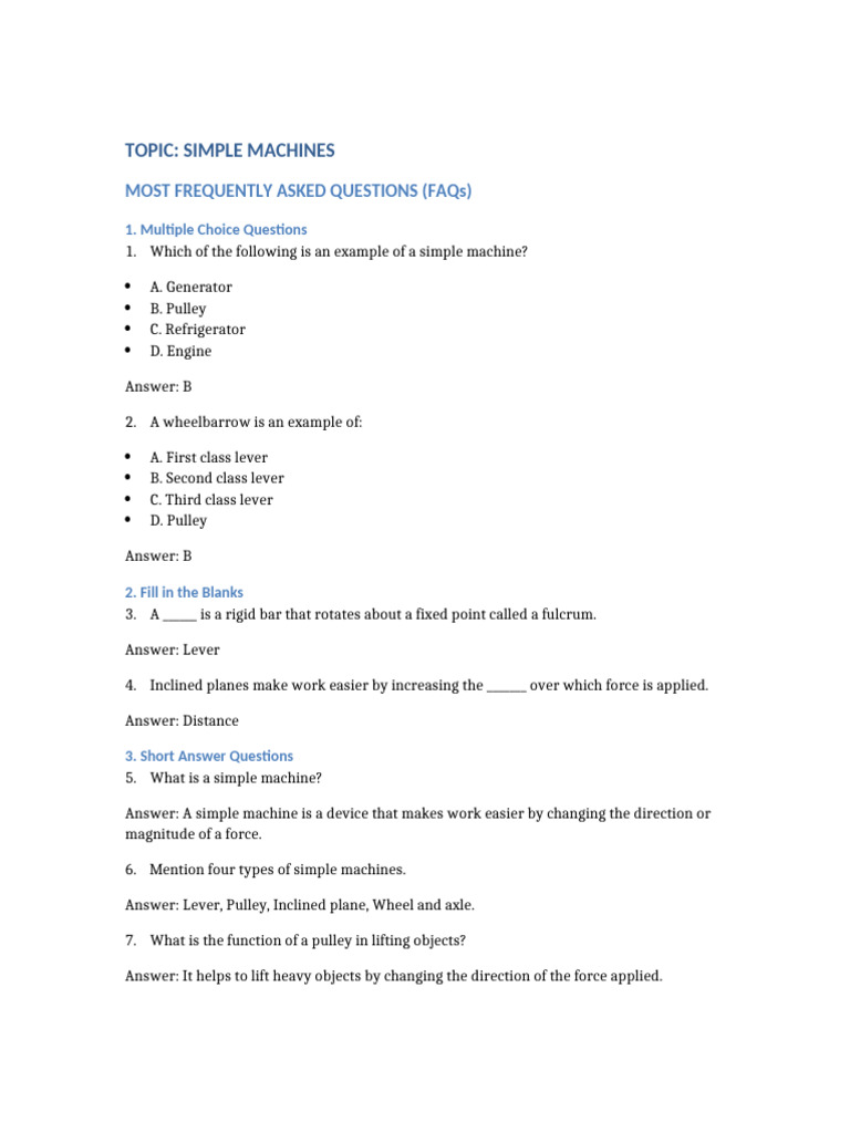 Simple Machines FAQs and Answers | PDF