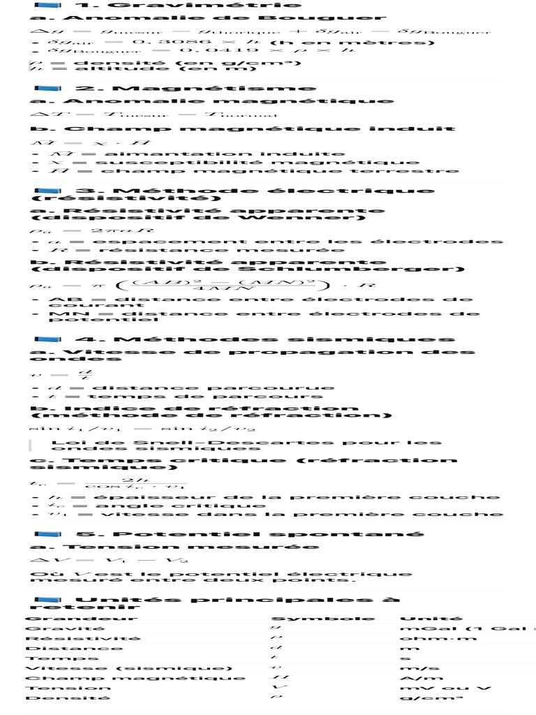 Quelques Formules Géophysique Appliquée | PDF