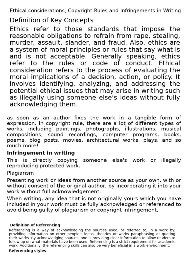 Ethical Considerations, Copyright Rules and Infringements in Writing ...