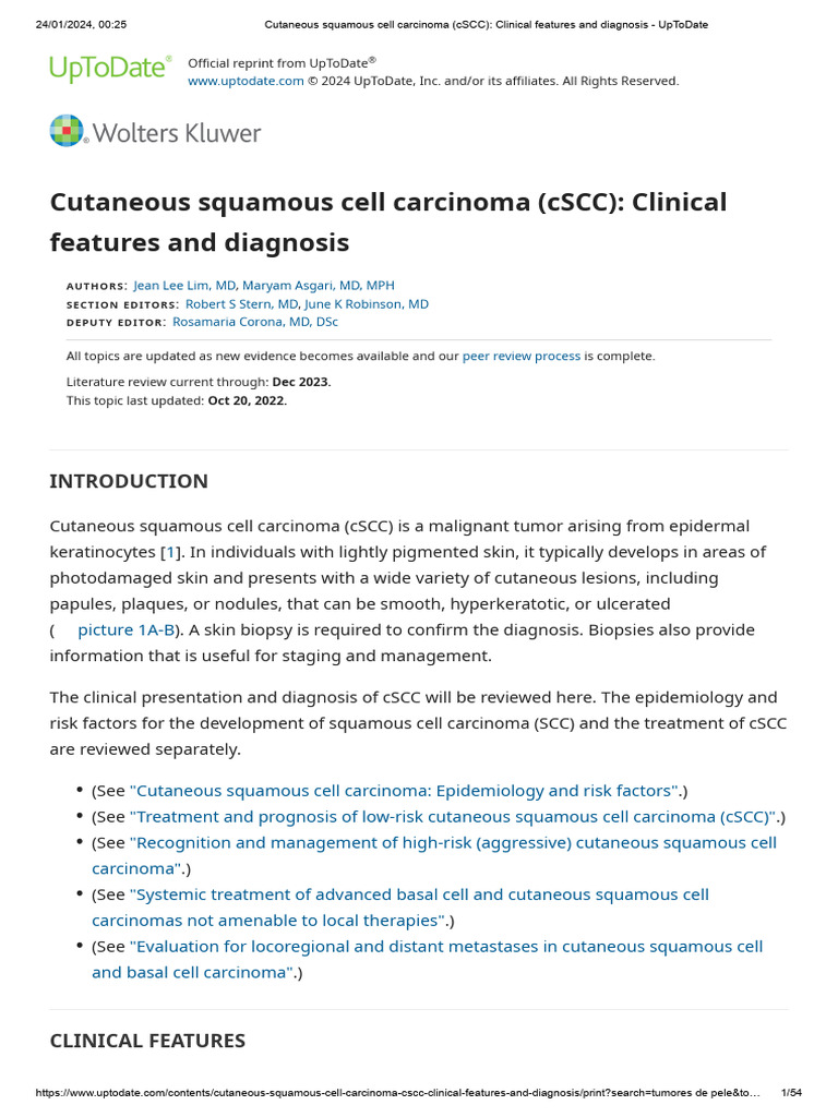 Cutaneous Squamous Cell Carcinoma CSCC - Clinical Features and Diagnosis - UpToDate | PDF ...