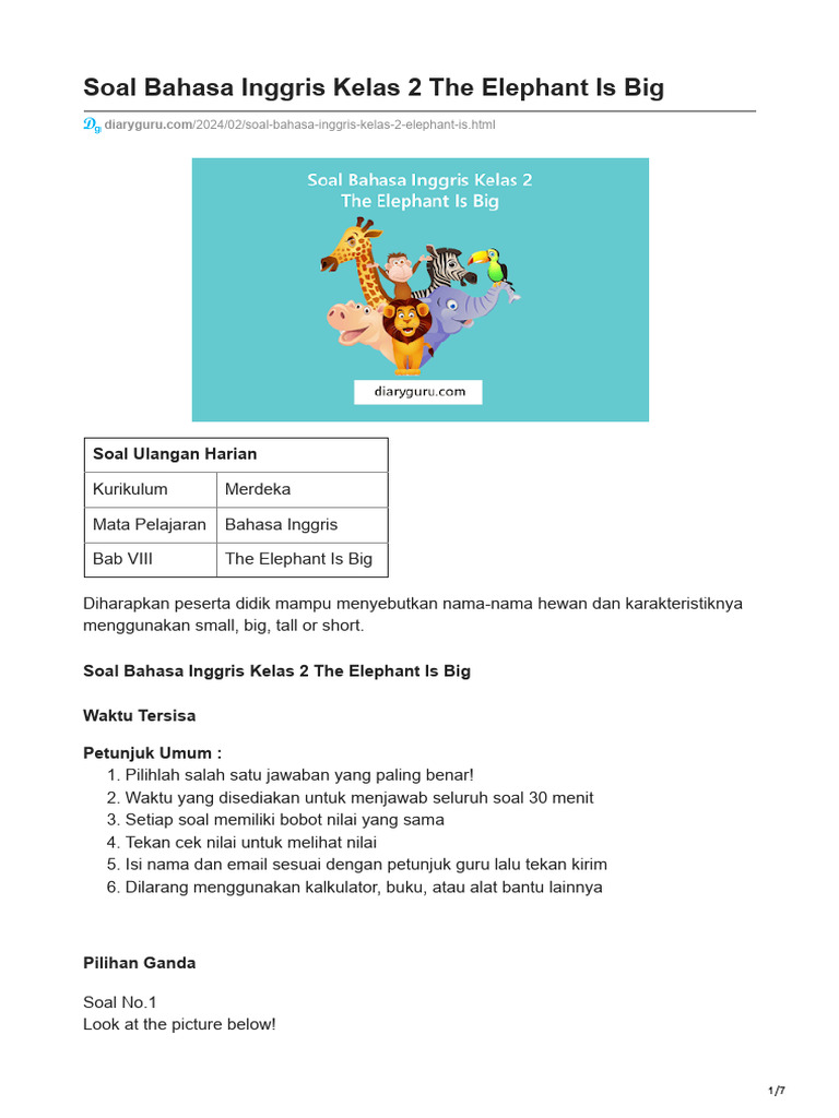 Latihan Soal PAS B.ing Kelas 2 | PDF