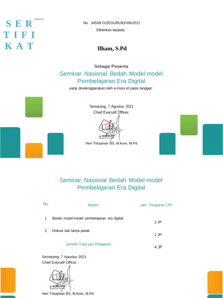 Sertifikat Semnas Bedah Model | PDF