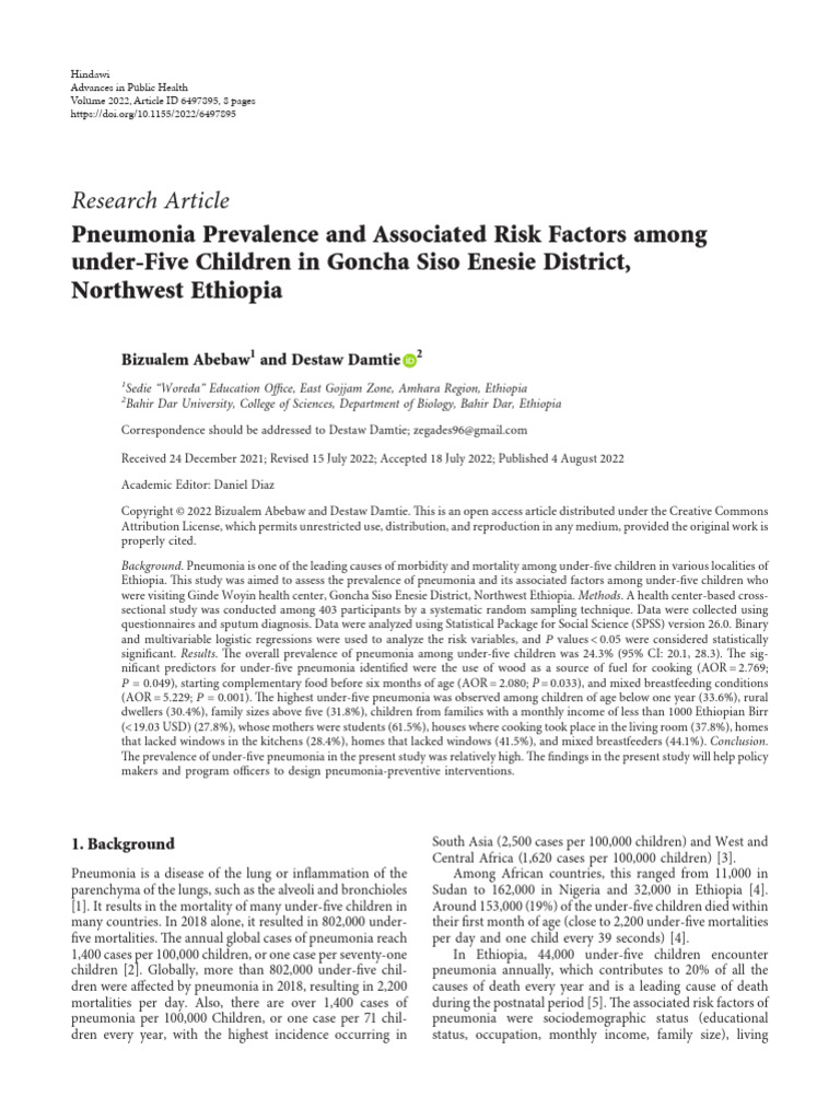 Pneumonia Prevalence and Associated Risk Factors A | PDF