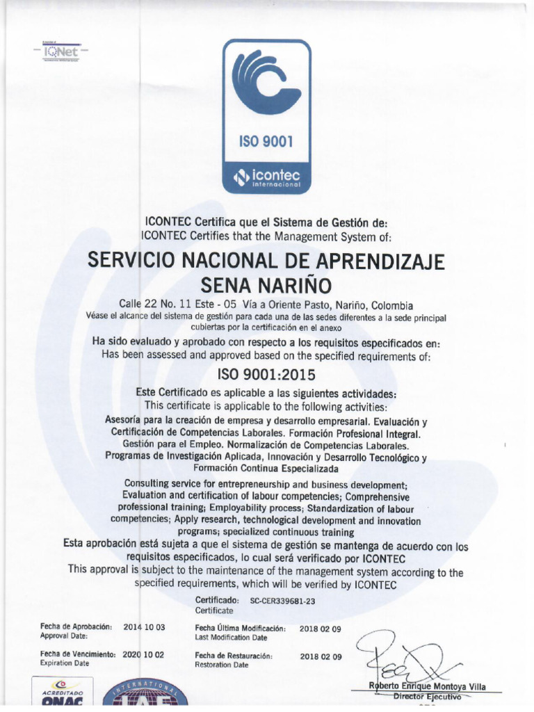Cert Icontec 9001 2015 | PDF