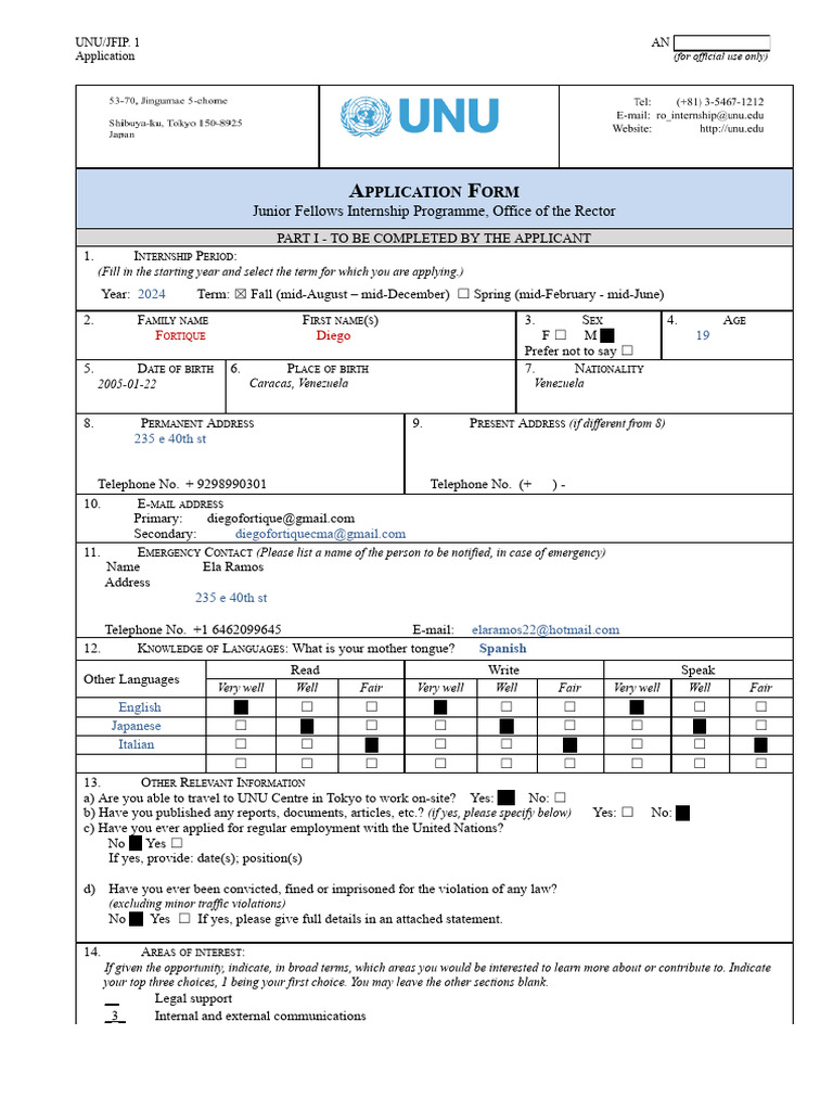 Application Form Junior Fellow Internship Programme - Fall 2024 | PDF
