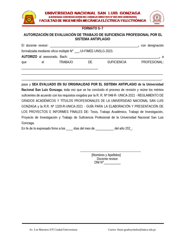 Formato S-7 Autorización Antiplagio TSP | PDF