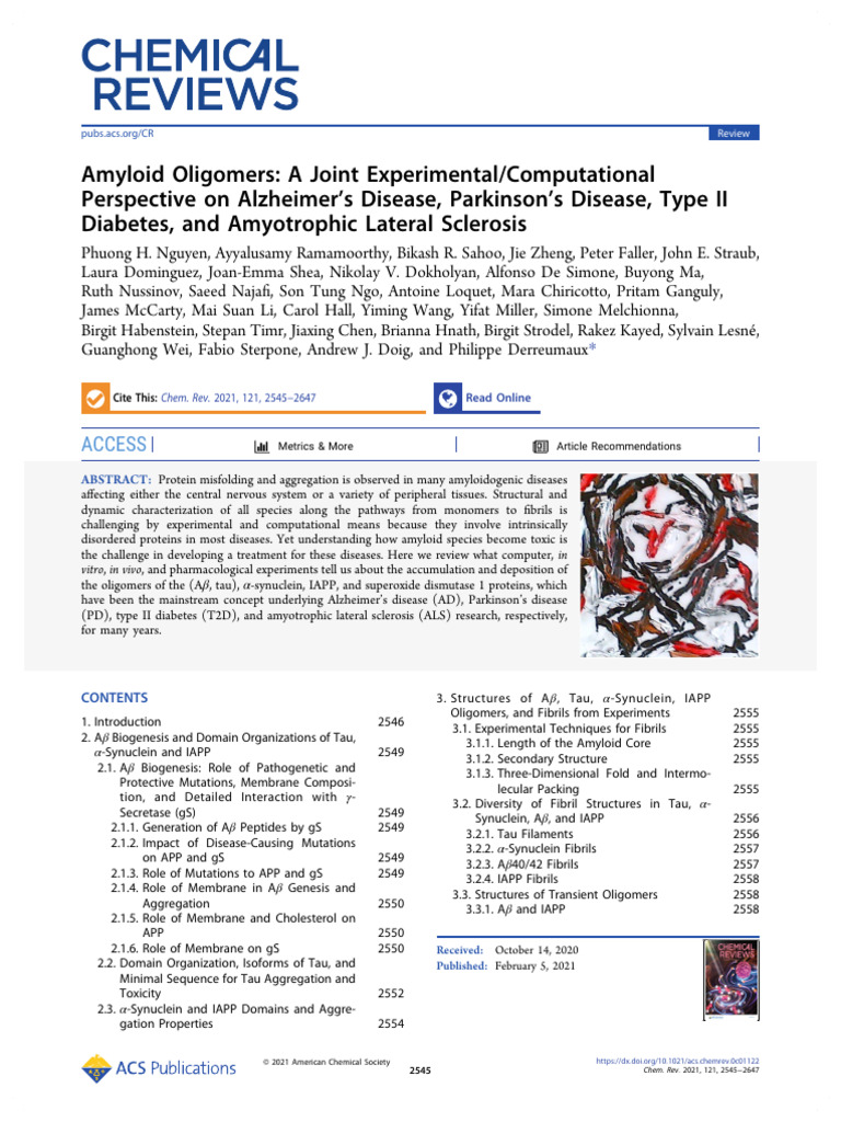 Nguyen Et Al 2021 Amyloid Oligomers A Joint Experimental Computational Perspective On Alzheimer ...