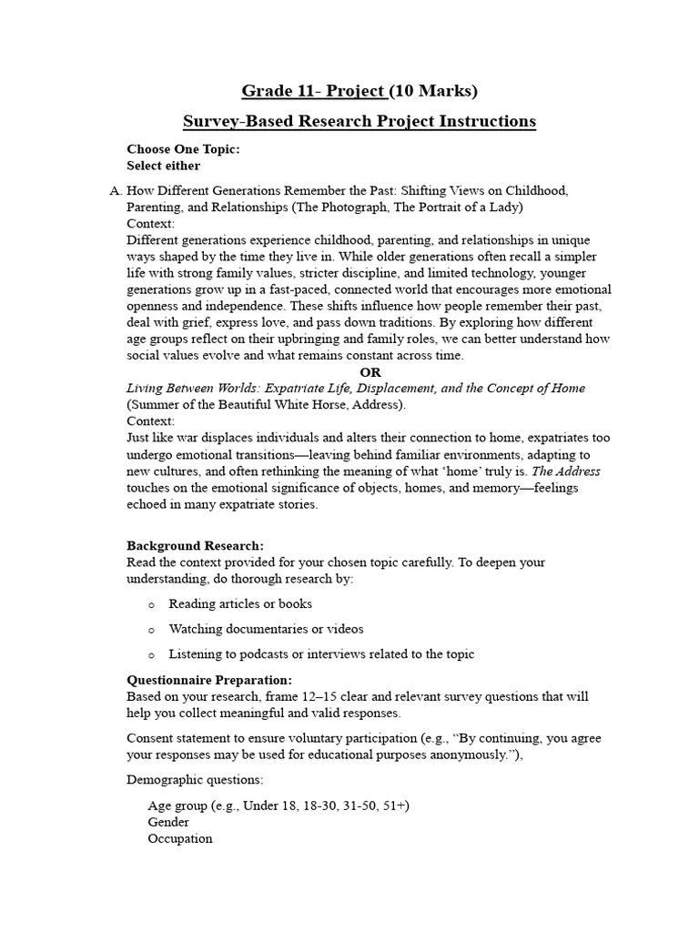 Grade 11 Survey Project Guidelines | PDF | Survey Methodology | Psychology