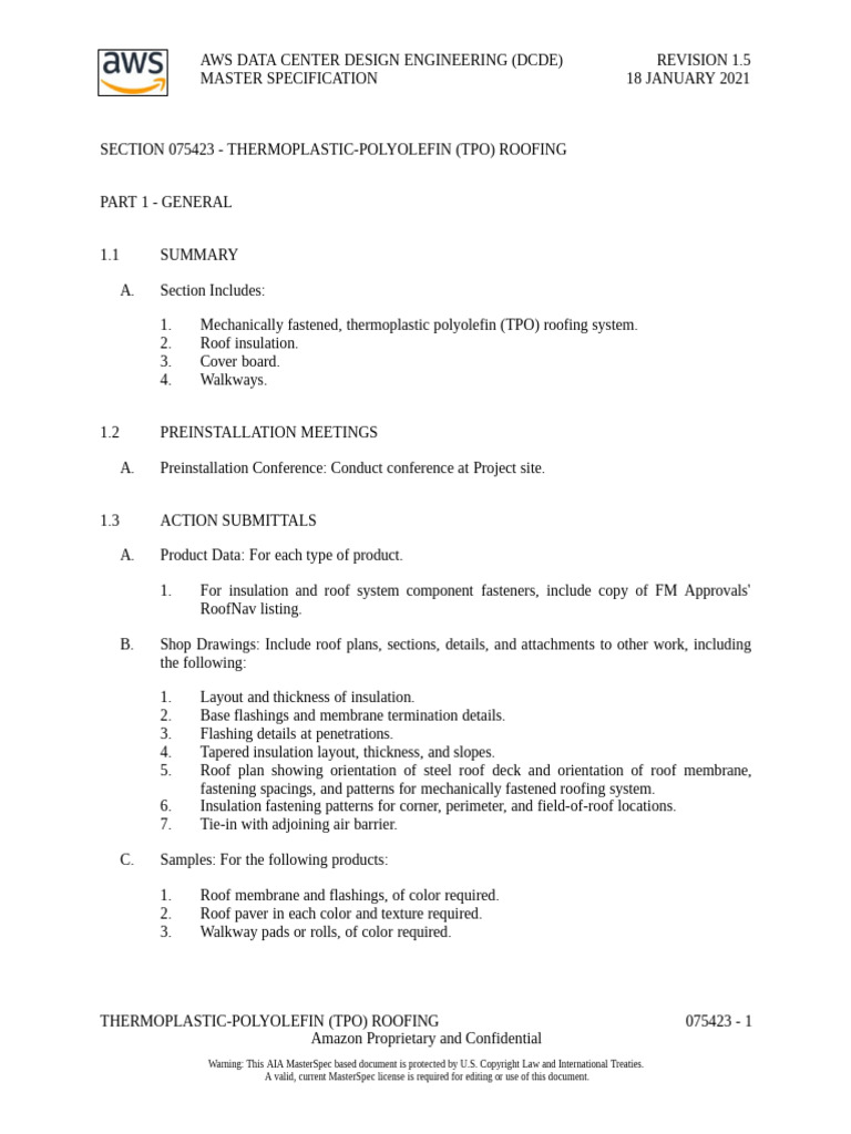 TPO Roofing System Specifications | PDF | Roof | Adhesive