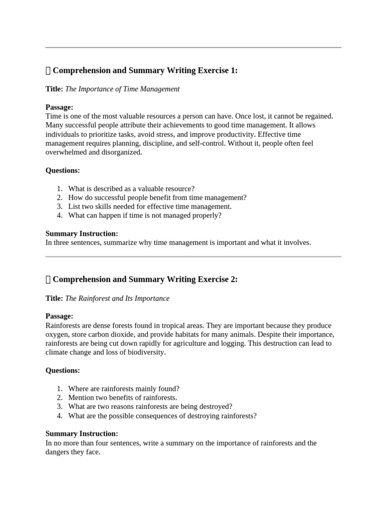 Quality Summary Exercises and Tests | PDF | Rainforest | Healthy Diet