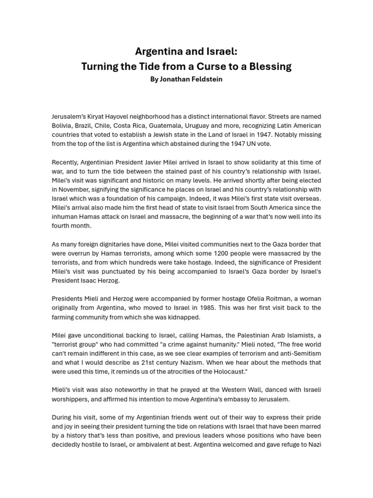 Argentina and Israel - Turning The Tide From A Curse To A Blessing ...