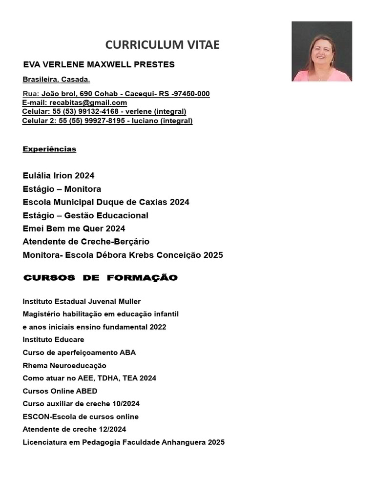 Currículo de Eva Verlene Maxwell | PDF