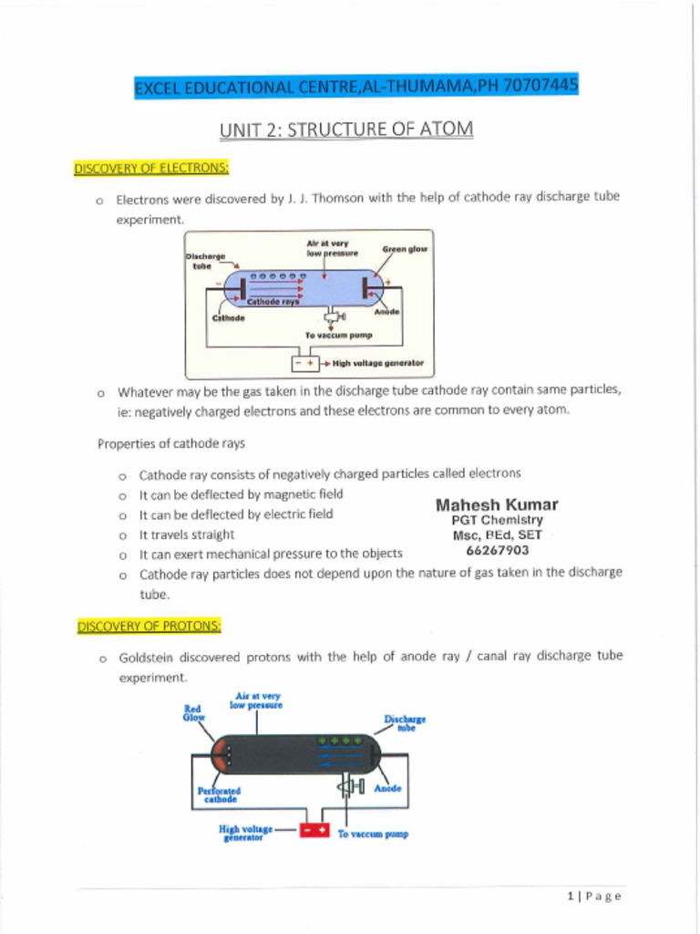 Structure of Atom Note 1 | PDF