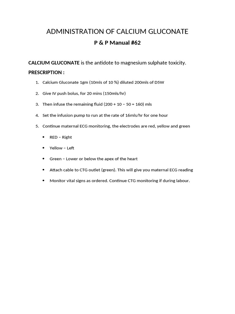 Administration of Calcium Gluconate | PDF