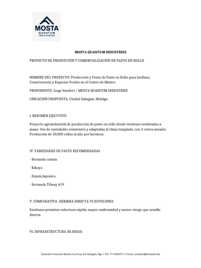 Proyecto Pasto MOSTA Con Clausula Legal | PDF