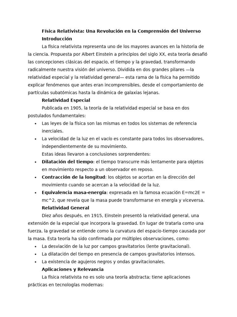 Introducción a la Física Relativista | PDF | Relatividad general ...