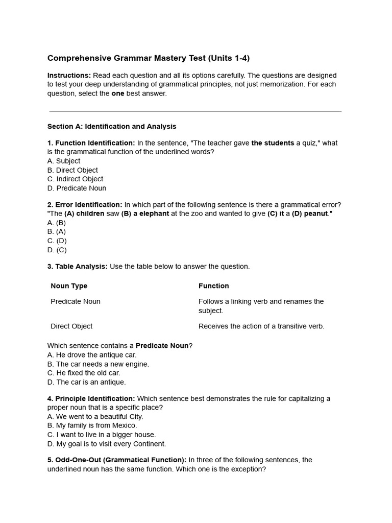 Grammar Mastery Test Answers | PDF | Verb | Subject (Grammar)