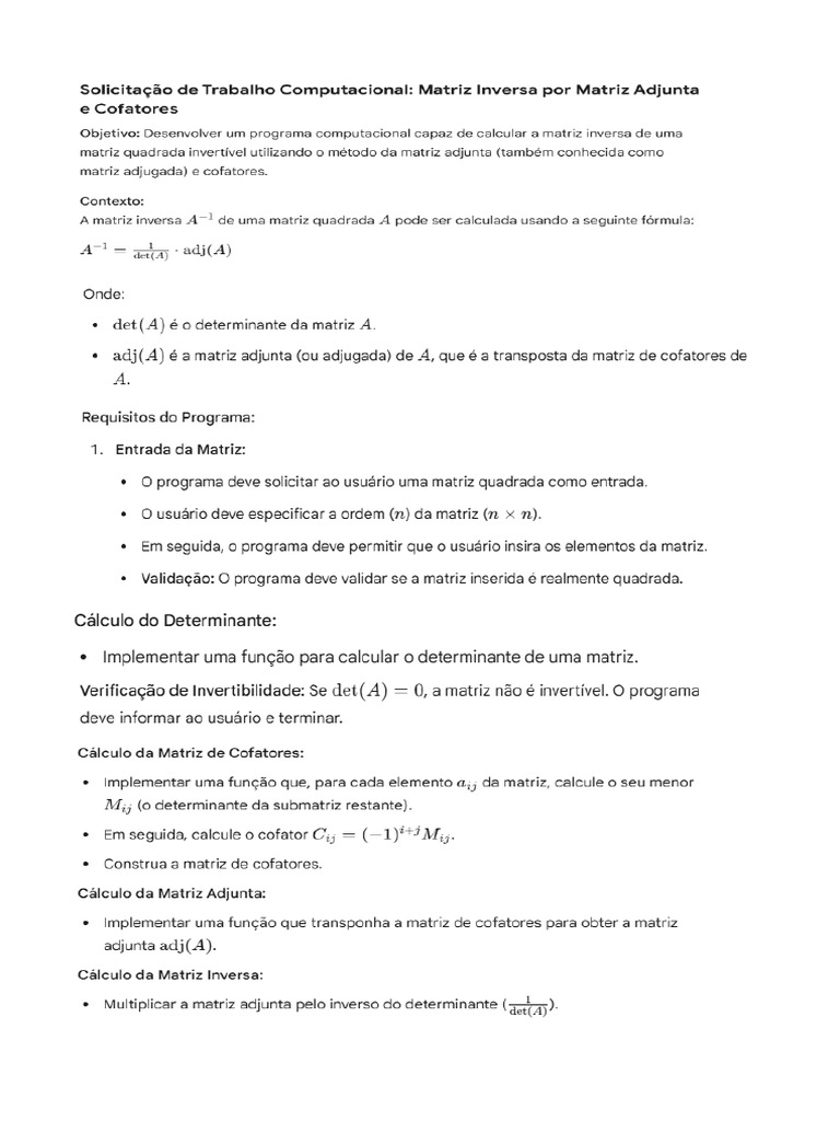 Inversa e Adjunta Via Cofatores | PDF