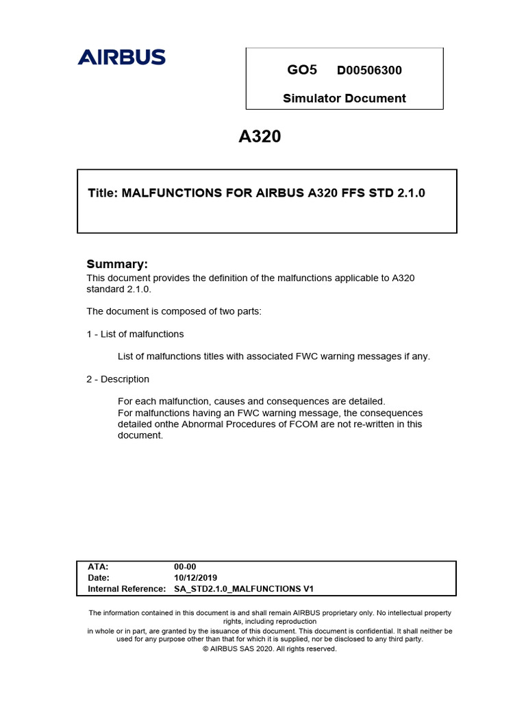 A320 Malfunctions For Airbus A320 Standard 2.1 | PDF | Landing Gear ...