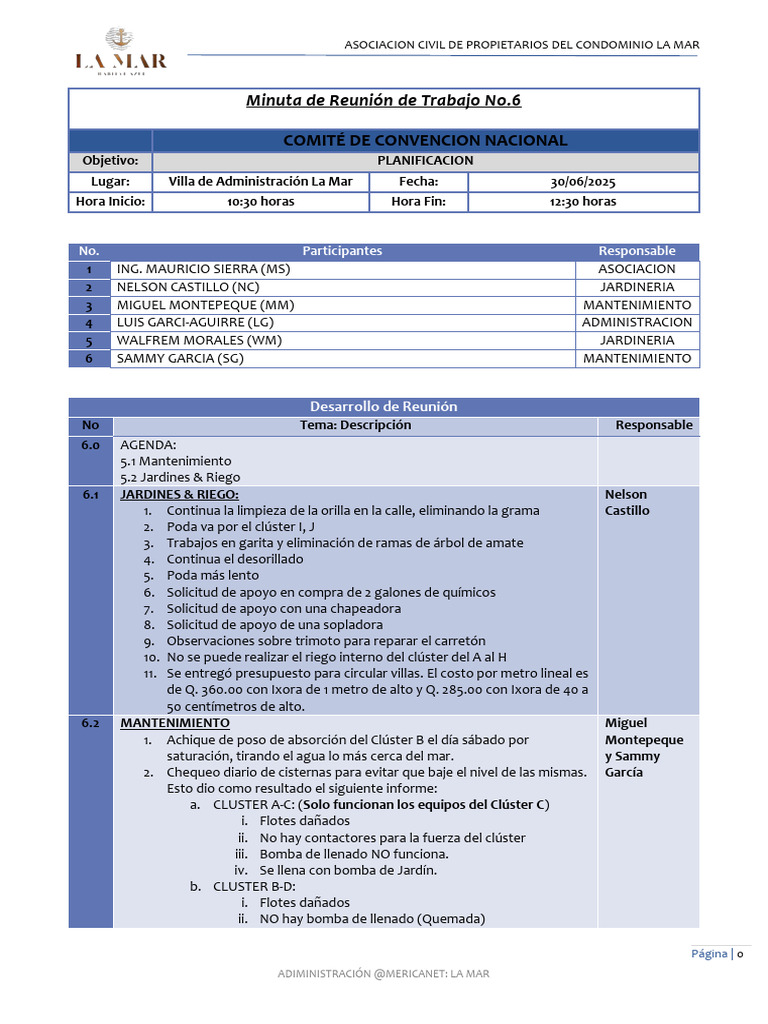 Minuta de Reunion No.6 30062025 | PDF