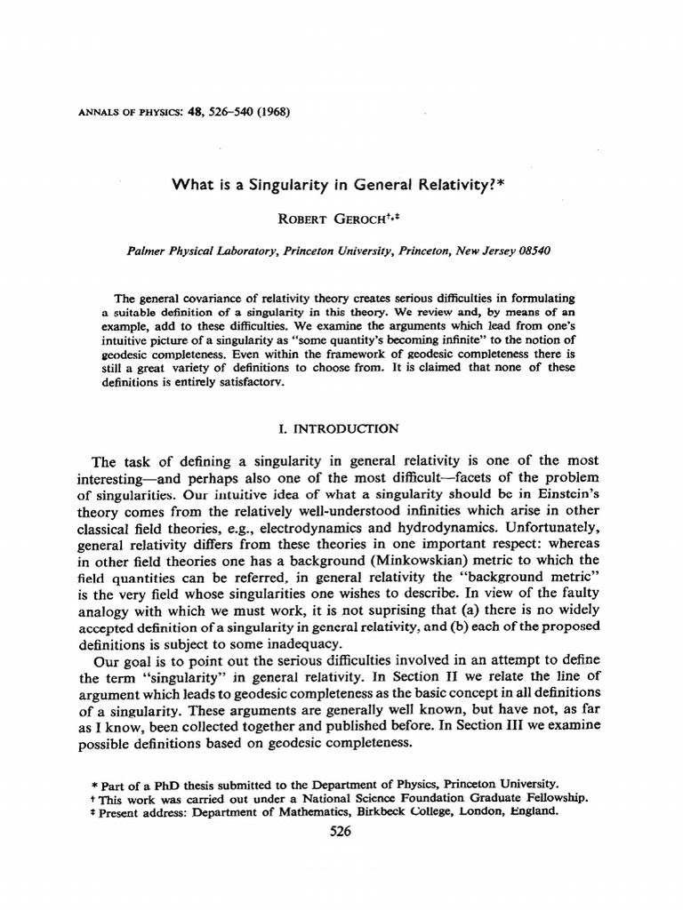 Defining Singularity in General Relativity | PDF | General Relativity ...