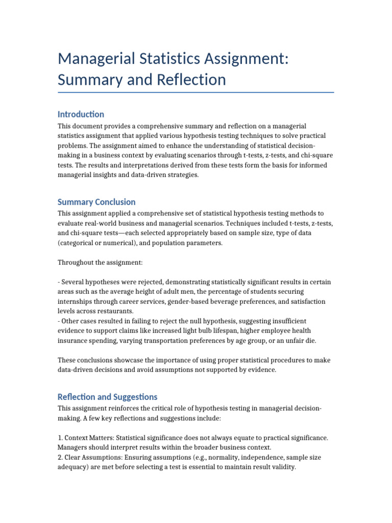 Managerial Statistics Summary With Introduction | PDF | Statistics ...