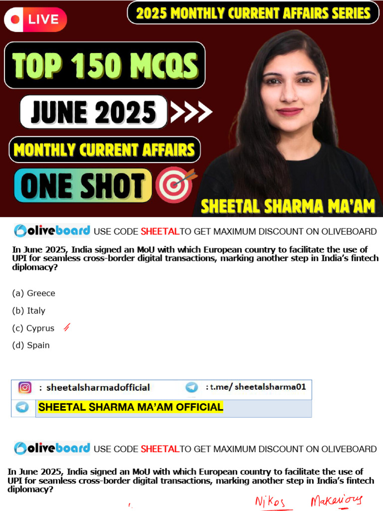 TOP 150 MCQs June Monthly Current Affairs One Shot Series | PDF | Hydrography