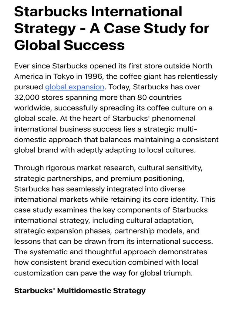 Starbucks' Global Expansion Strategy | PDF | Starbucks | Brand