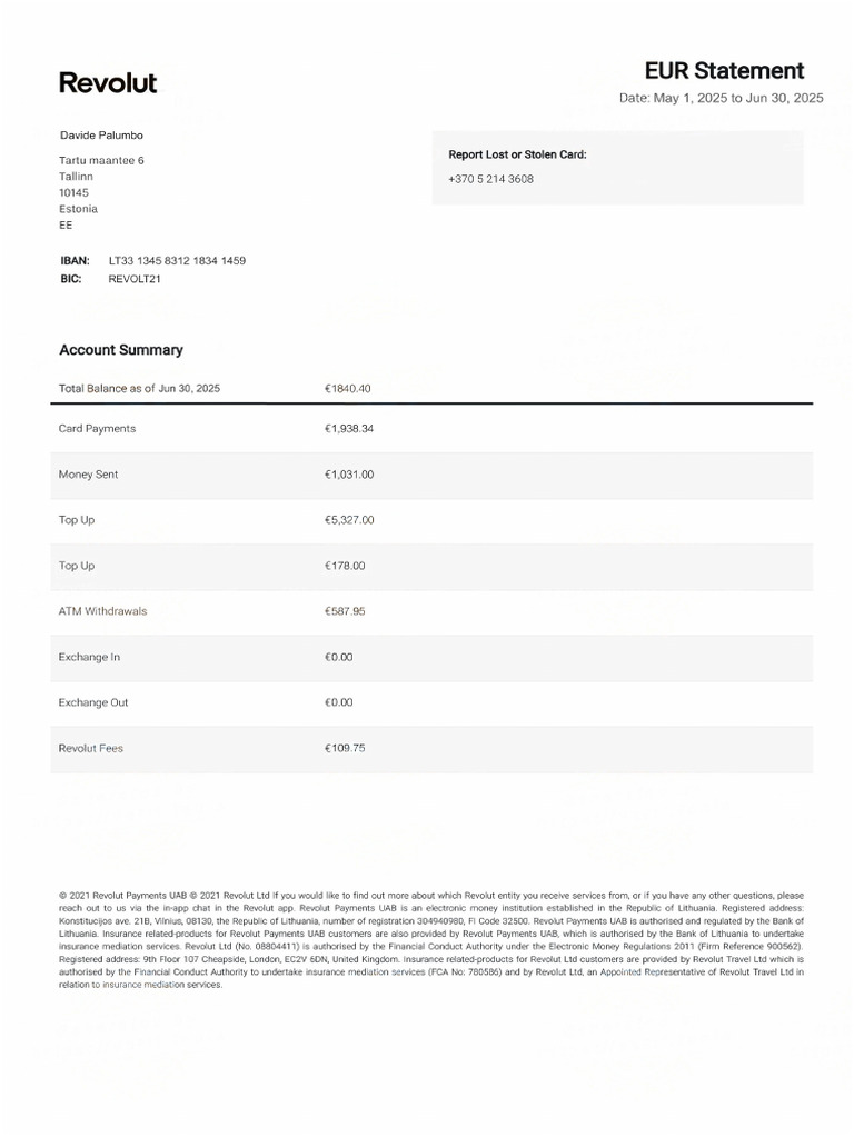 Revolut Statement 08072025 | PDF